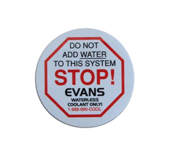 Evans Coolant Cap Decal No-H20 from Aircraft Spruce Europe